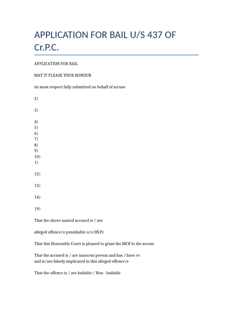 Bail Application Under Cr.P.C. Section 437 | PDF