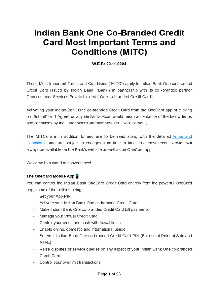 OneCard Credit Card Terms & Conditions | PDF | Credit Card | Interest