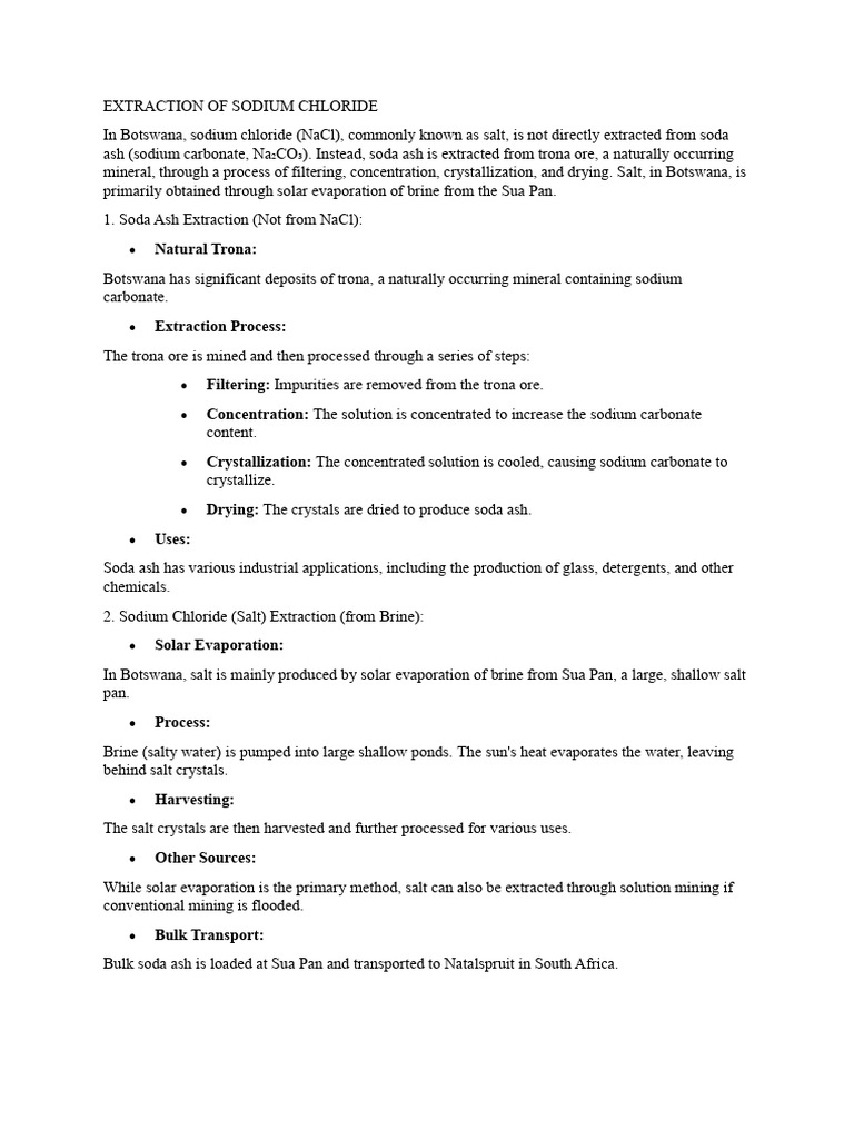 Sodium Extraction from Brine in Botswana | PDF | Sodium Carbonate ...