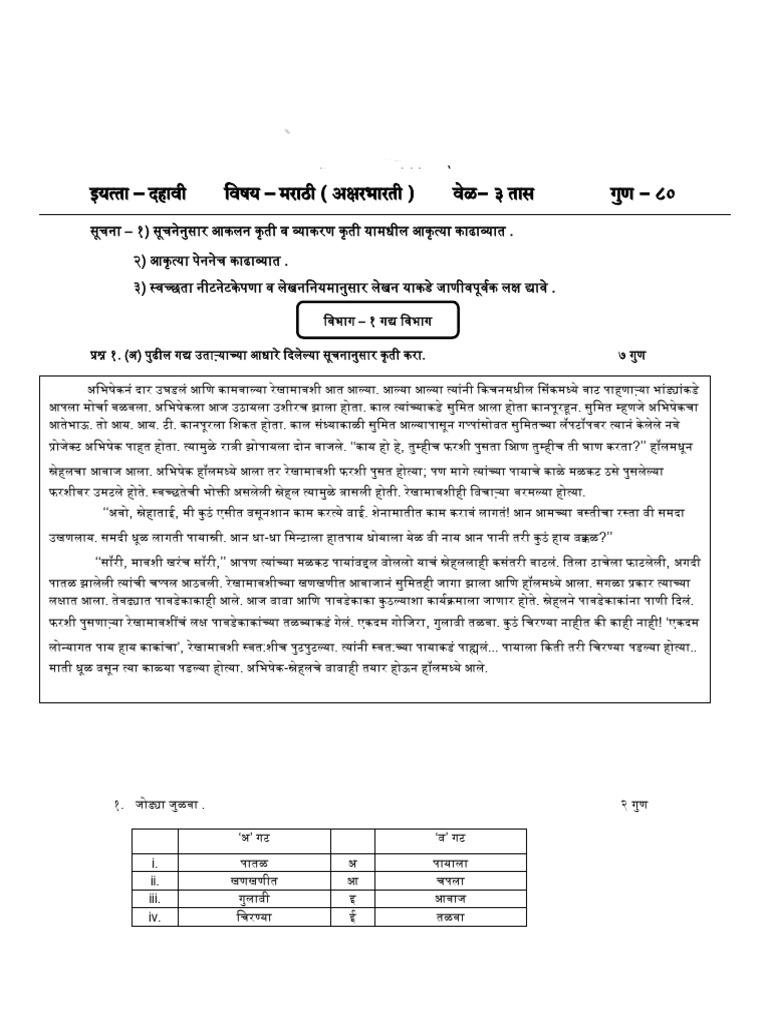 2 Marathi Question Paper 5 | PDF