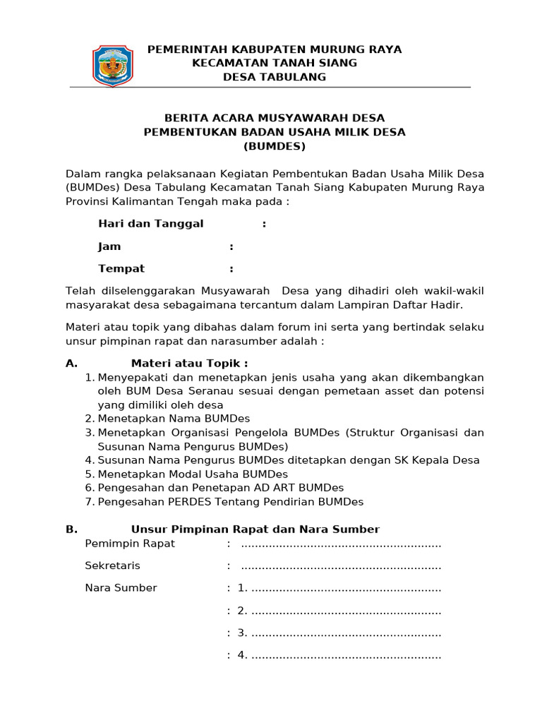 Berita Acara Pembentukan BUMdes-1 | PDF
