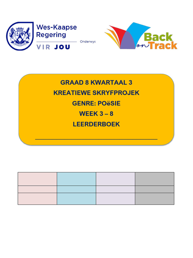 #Tok Sessie 1 Kwartaal 3 Weke 3 - 8 Gedigte Leerderboek | PDF