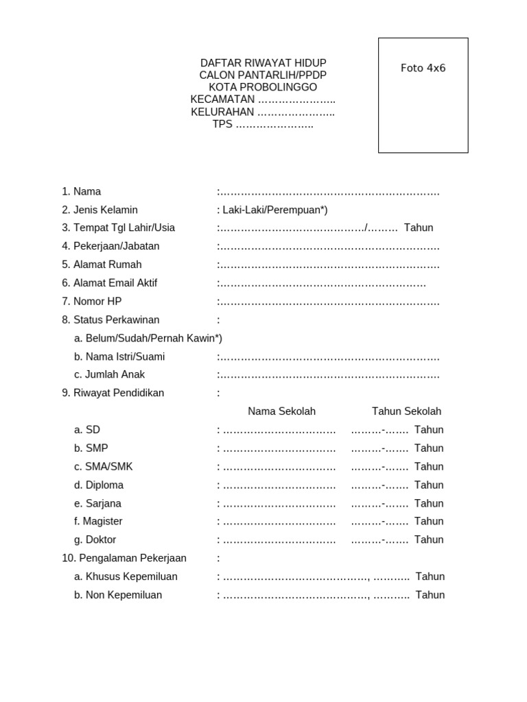 Daftar Riwayat Hidup Pantarlih-PPDP | PDF