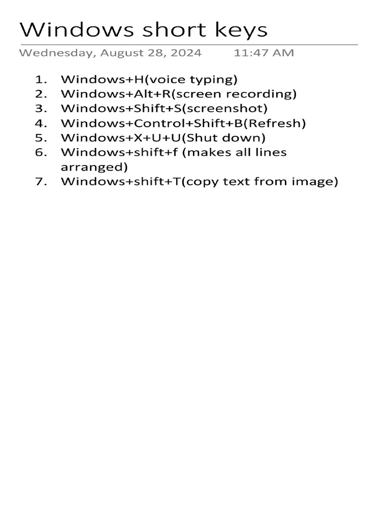 Windows Short Keys | PDF