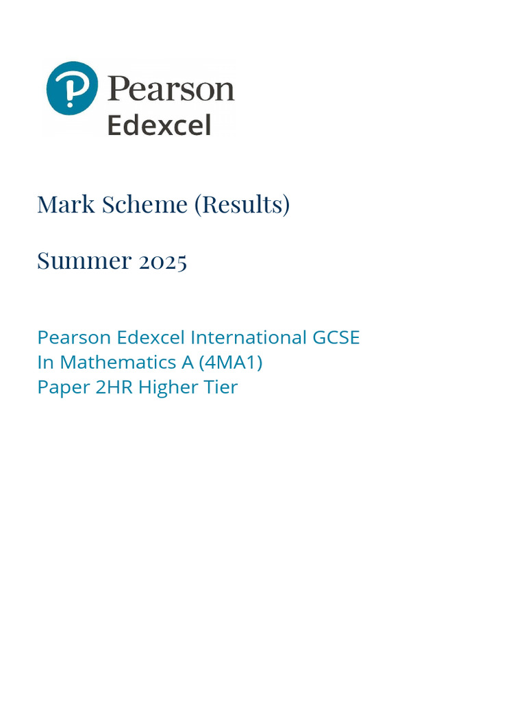 Summer 2025 Edexcel Maths Mark Scheme | PDF | Mathematics | Elementary ...