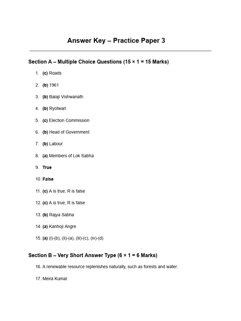 Answer Key - Practice Paper 3 | PDF | Government