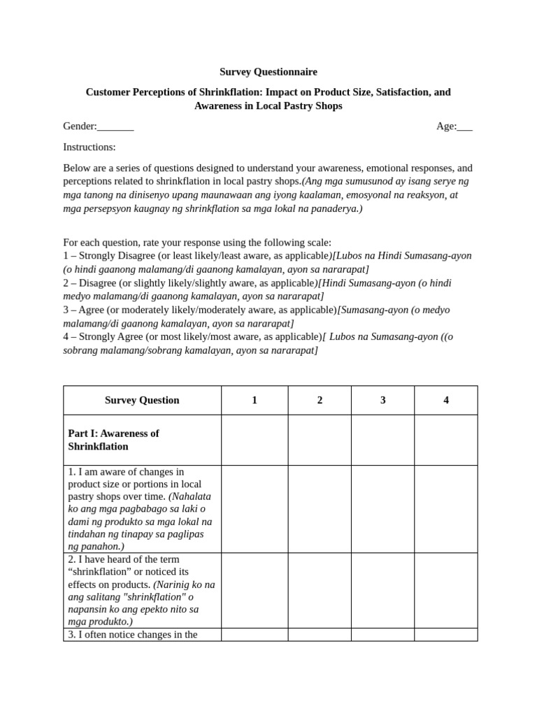 Survey Questionnaire 2.0 | PDF