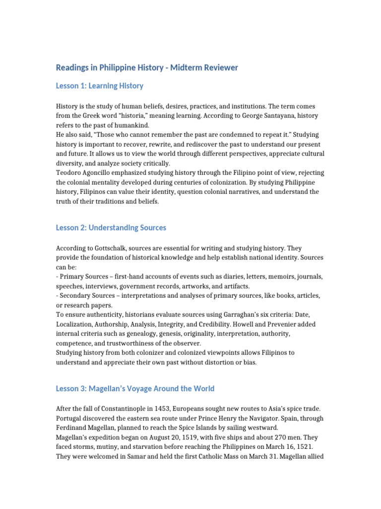Readings in Philippine History Reviewer | PDF