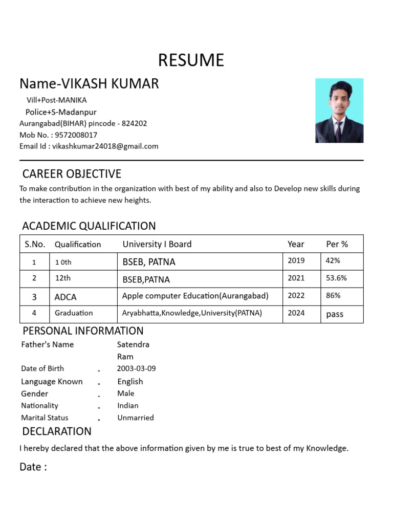 Resume: Name-Vikash Kumar | PDF