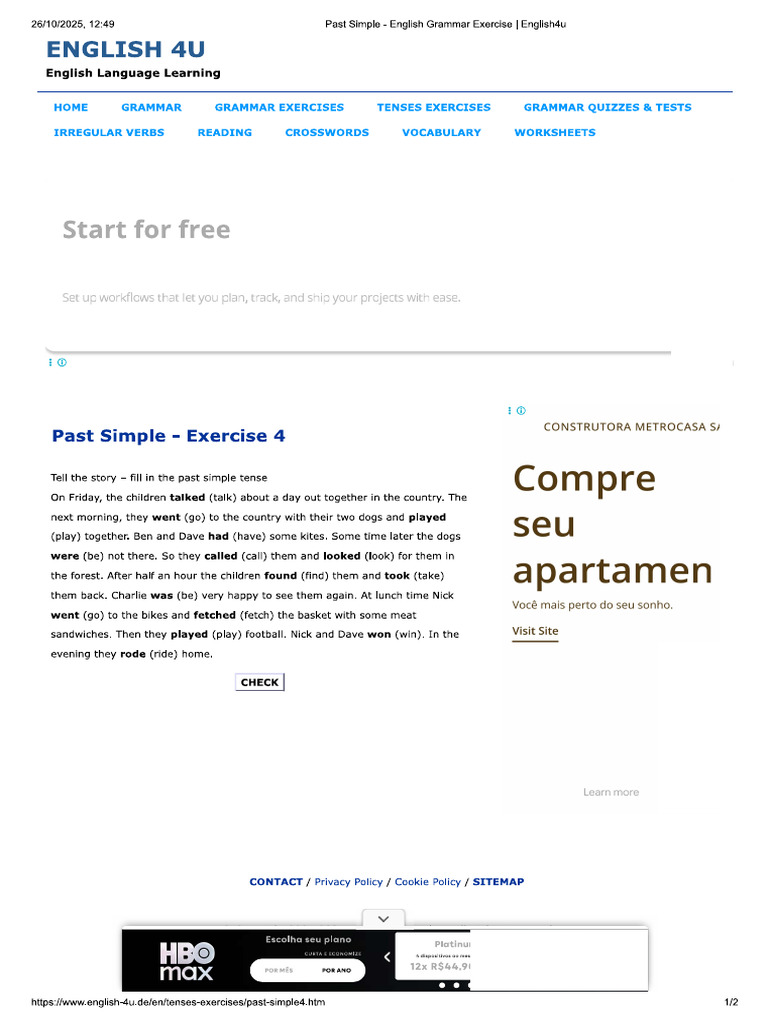 Past Simple Exercise 4 | PDF