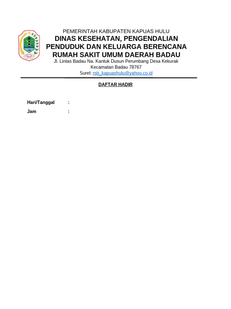 Daftar Hadir Kegiatan RSUD Badau | PDF