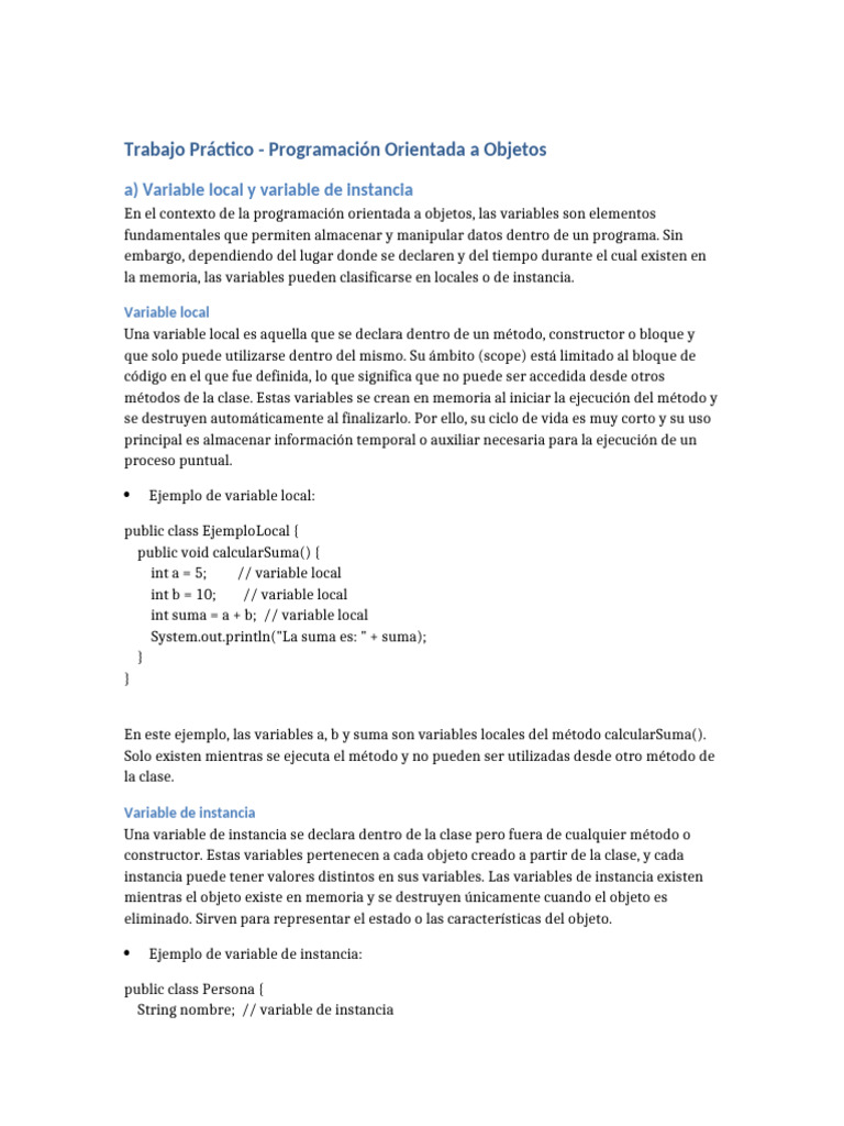 TP POO Variables Clases y Objetos Lourdes Abalos Rodriguez | PDF | Objeto (informática ...