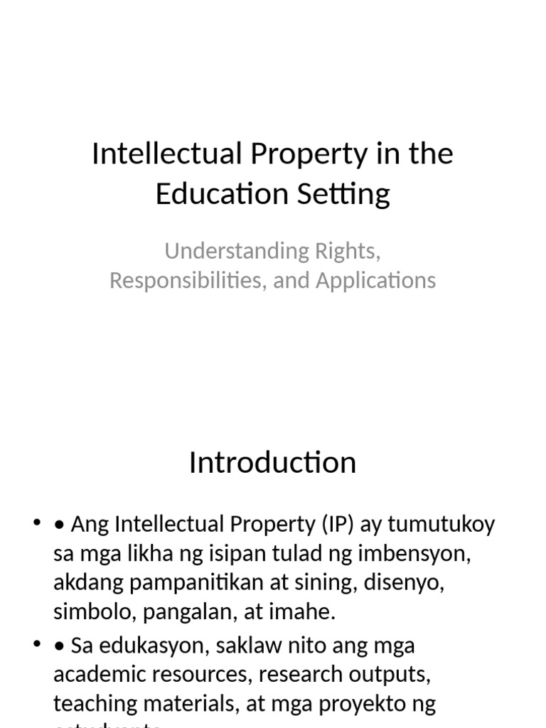 Intellectual Property Education Setting Tagalog | PDF