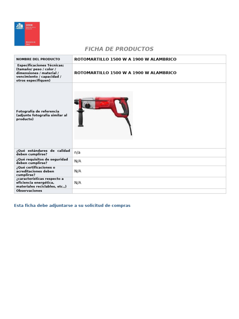 Ficha Rotomartillo | PDF