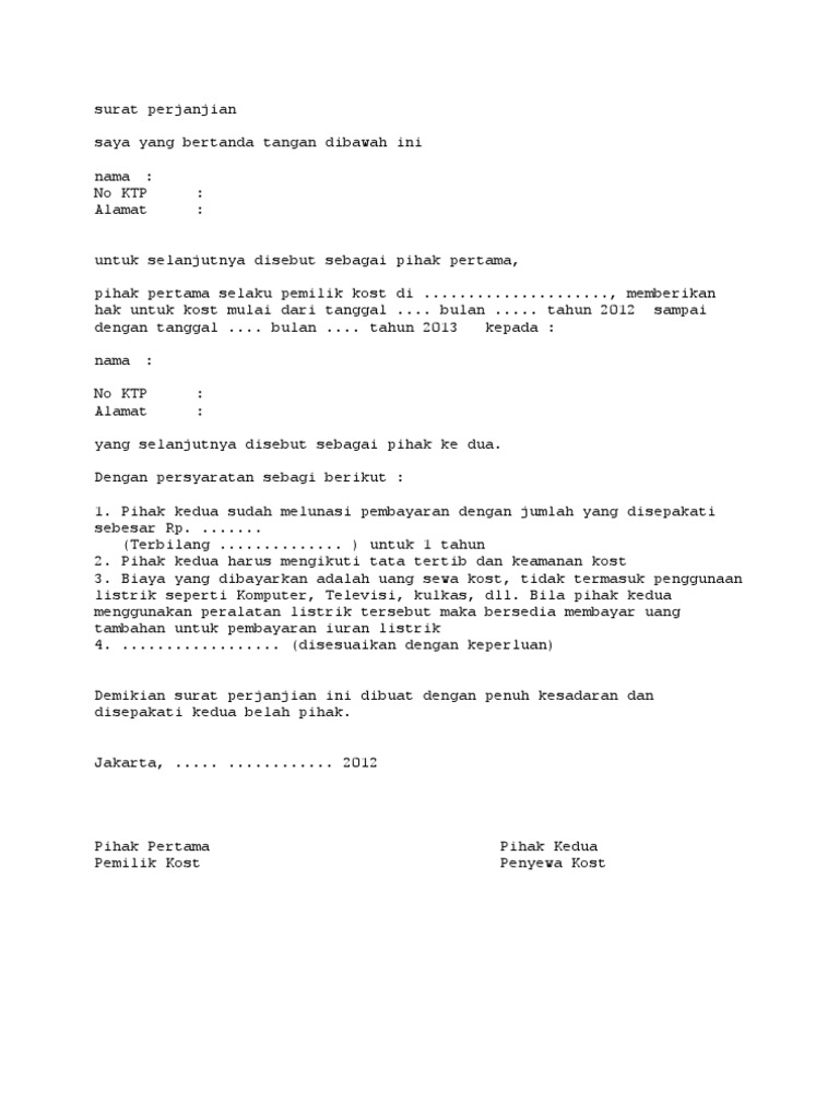 Contoh Perjanjian Kost | PDF