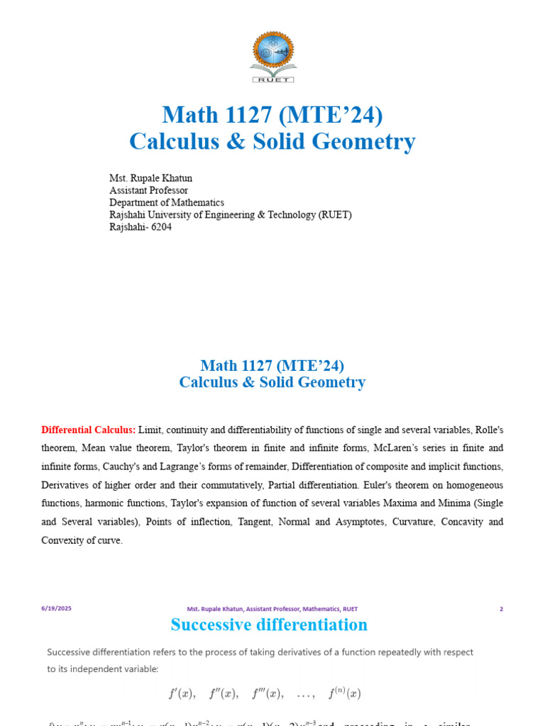 Successive Differentiation | PDF | Derivative | Calculus