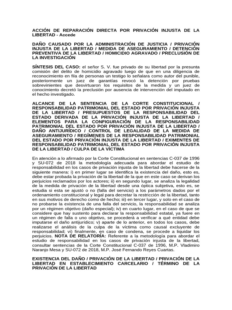 Indemnización por Privación Injusta de Libertad | PDF | Daños y ...