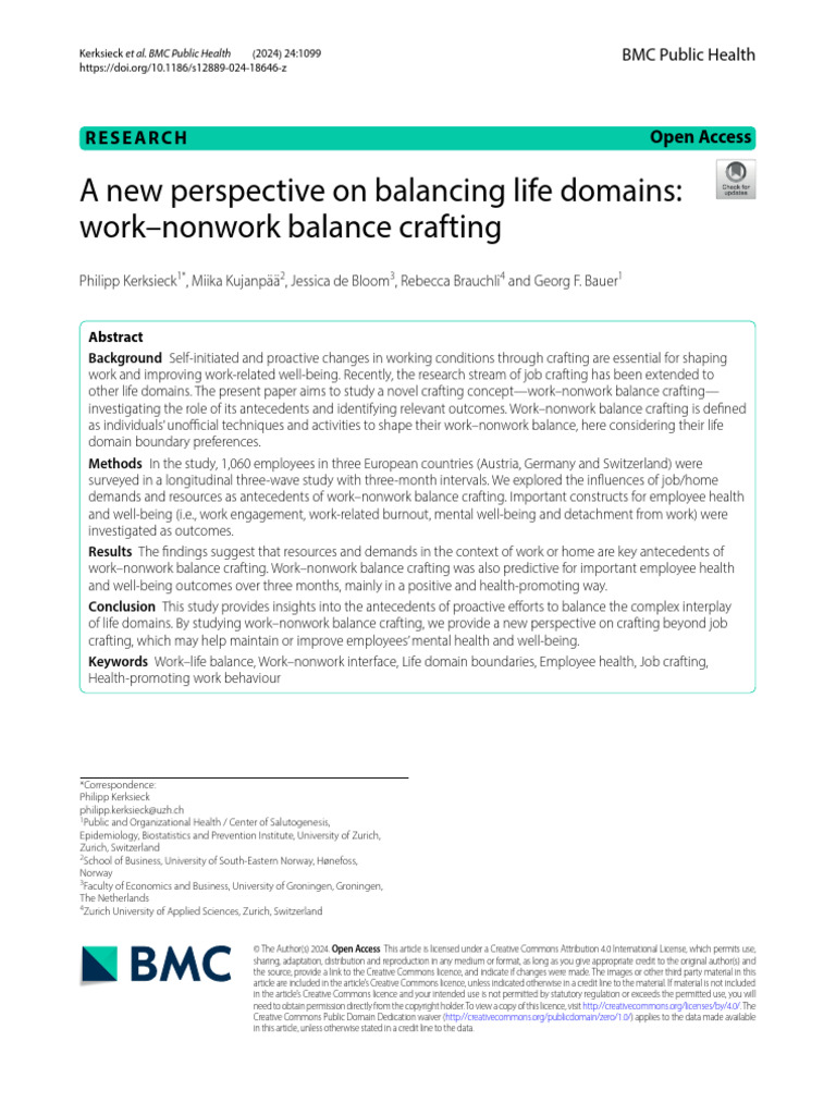 A New Perspective On Balancing Life Domains Work Nonwork Balance ...