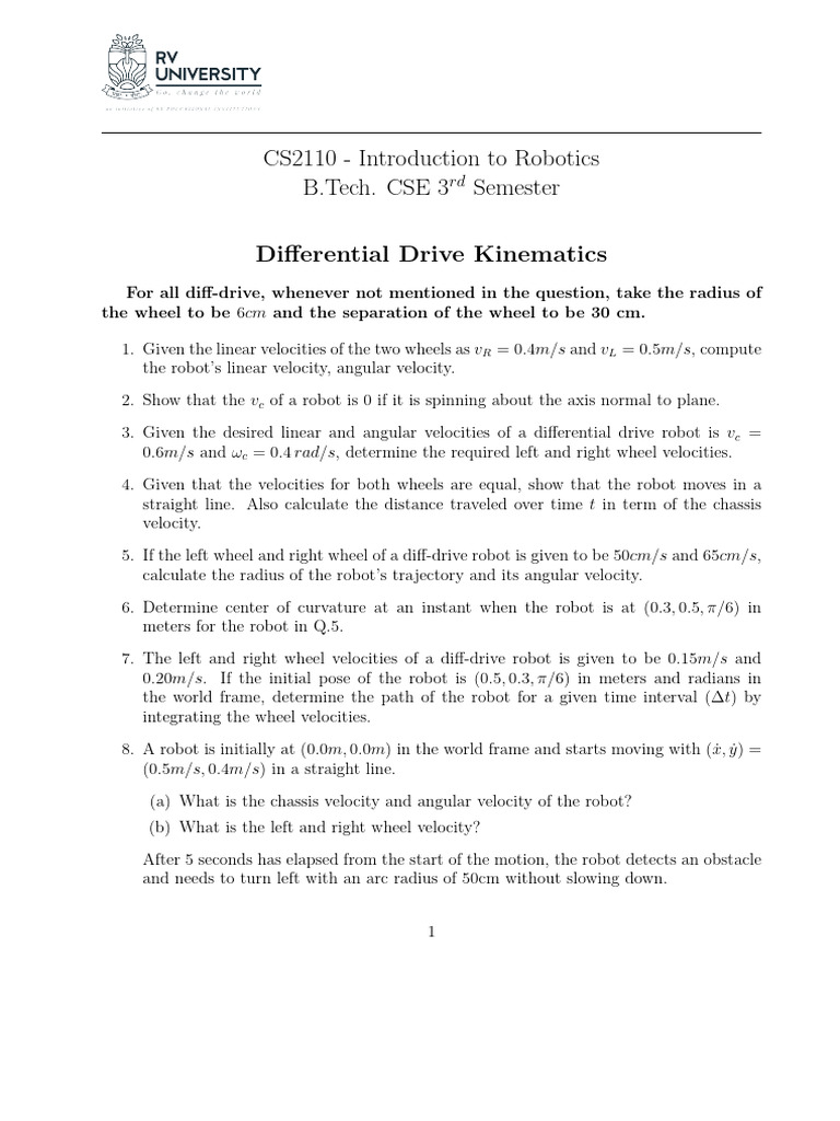 CS2110 IoR DiffDriveKinematics | PDF | Velocity | Mechanical Engineering