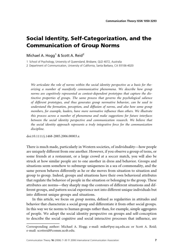 Social Identity, Categorization, and The Communication of Group Norms | PDF