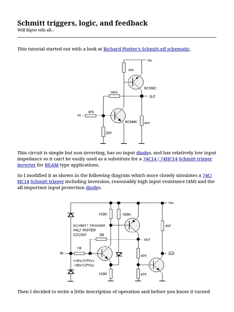 Wilf Rigter on Schmitt Triggers | PDF | Electronic Circuits | Logic Gate