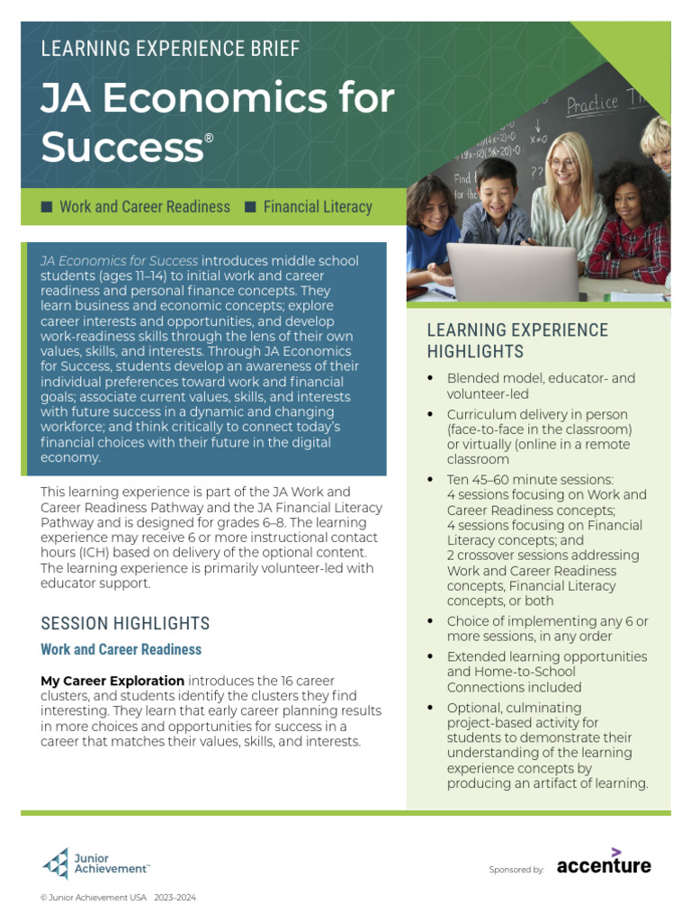 JA Economics For Success Learning Experience Brief | PDF | Cost Of ...