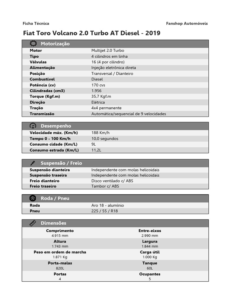 Ficha Tecnica Toro | PDF
