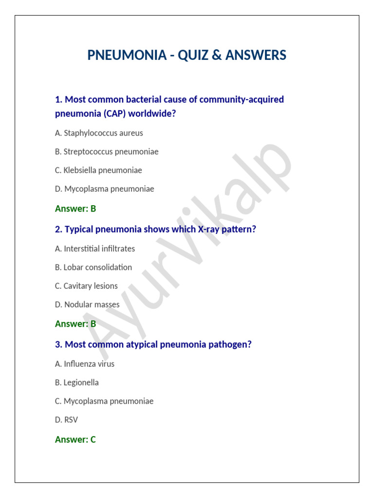 Formatted Pneumonia Quiz | PDF | Pneumonia | Clinical Medicine