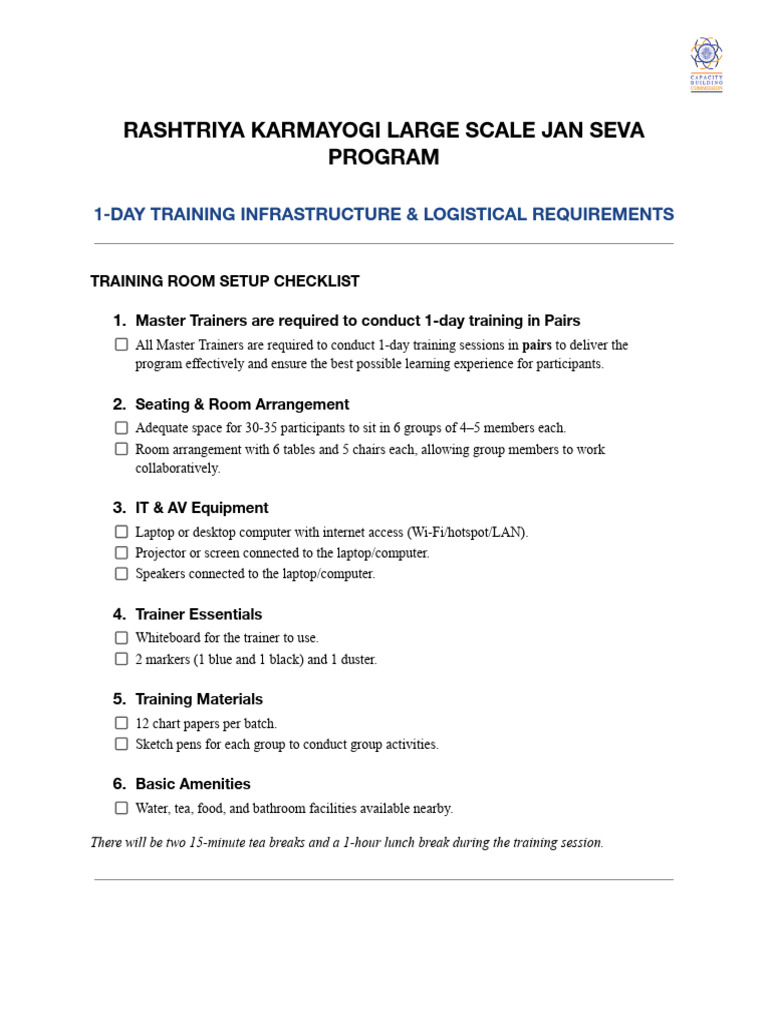 1day Infra Logistical Requirements | PDF