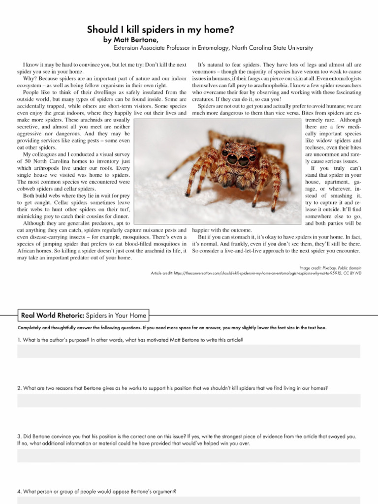 Student Copy - Should I Kill Spiders in My Home | PDF
