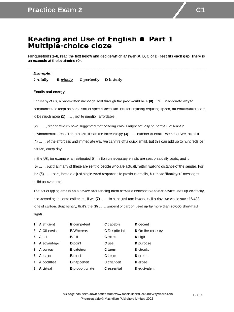 C1 Practice Exam 2 Reading and Use of English | PDF | Dolphin | Cooking