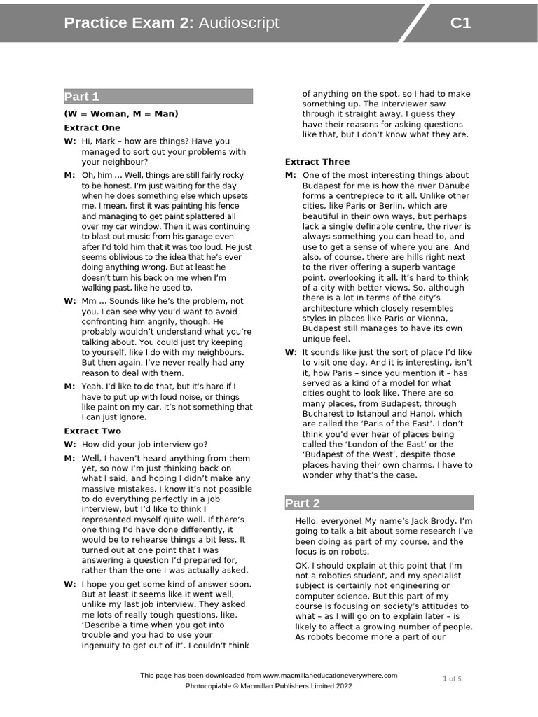 C1 Practice Exam 2 Audioscript | PDF | Robot | Robotics