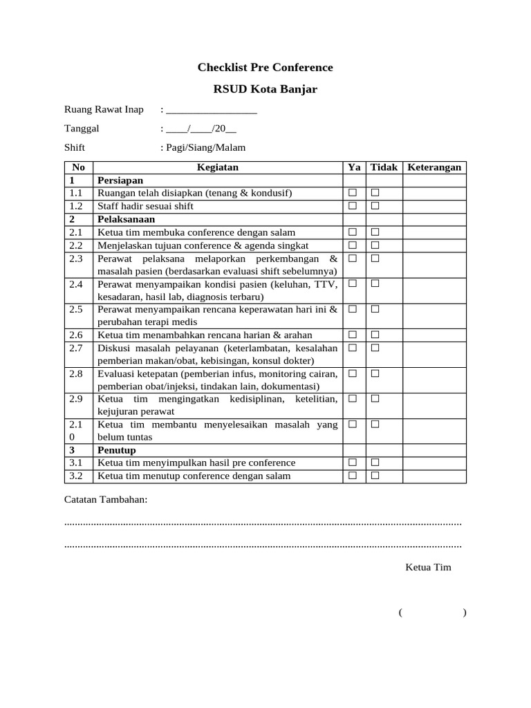 Checklist Pre dan Post Conference RSUD | PDF