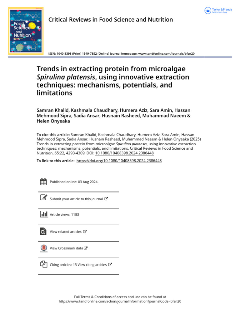 Trends in Extracting Protein From Microalgae Spirulina Platensis Using ...