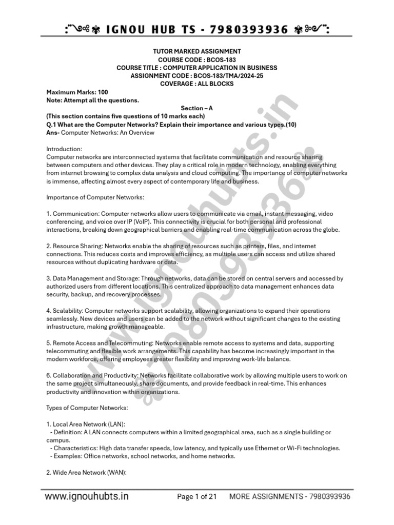 BCOS-183 EM 2024-25 TS (IGNOU HUB TS - 7980393936) | PDF | Operating System | Computer Network