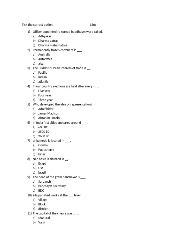 6th Ss Paper | PDF