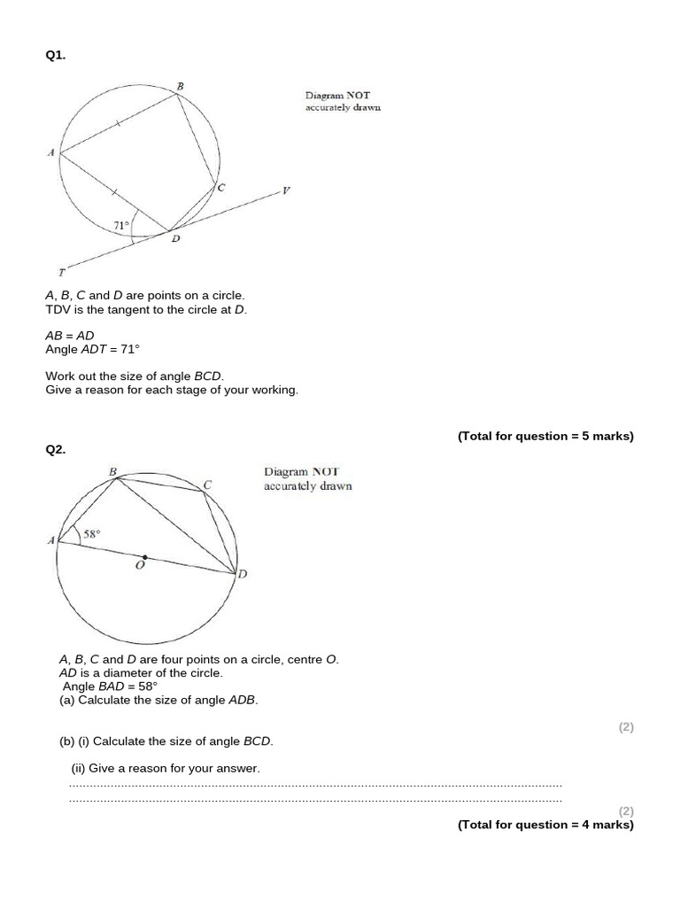 Circle Theorem IGCSE Practice Questions | PDF | Geometric Measurement ...