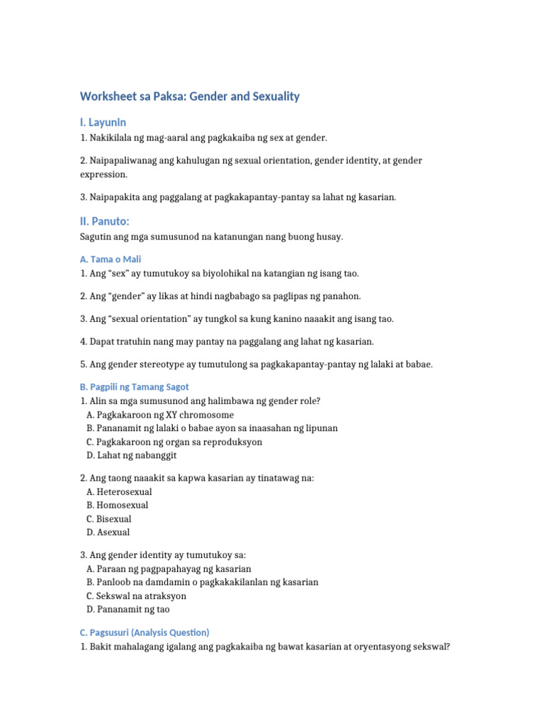Worksheet Gender And Sexuality Pdf 9067