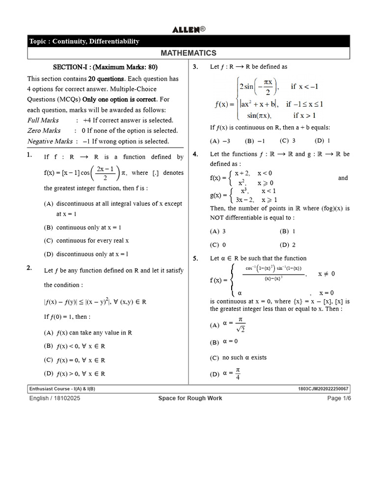 1810 Continuity Differentiability FINAL 16b4050c d87b 481a A46c Ab678f774418 | PDF | Function ...