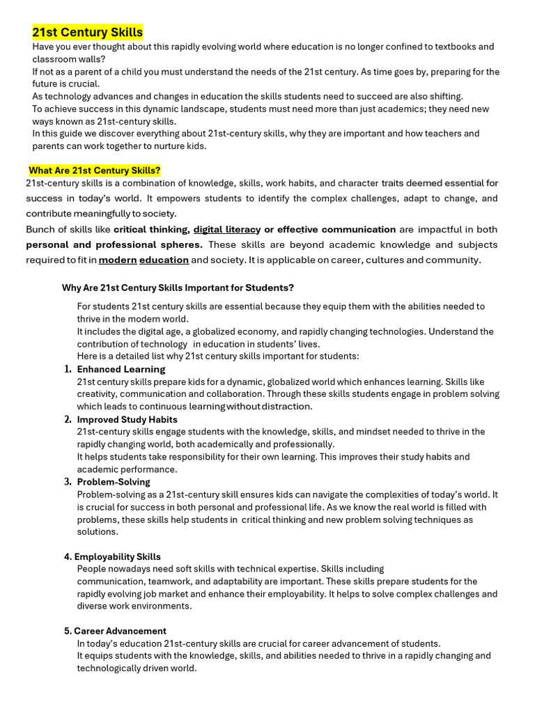 Essential 21st Century Skills for Students | PDF | Critical Thinking ...
