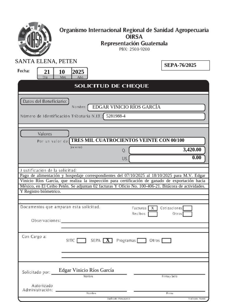 1.Formato de Solicitud 76 de Cheque Octubre e.r. | PDF