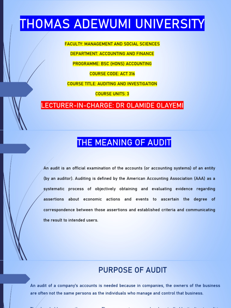 Understanding Auditing and Investigation | PDF | Audit | Internal Control