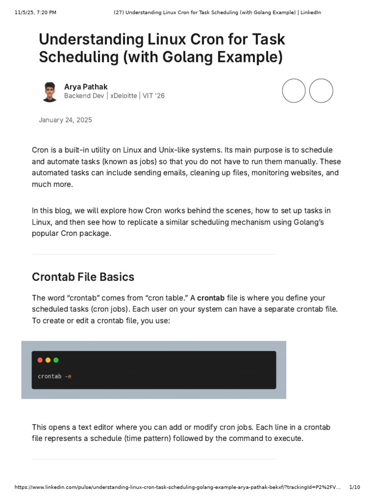Understanding Linux Cron For Task Scheduling (With Golang Example) - LinkedIn | PDF | Software ...