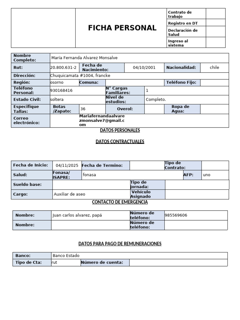 Formato Ficha de Contratacion | PDF