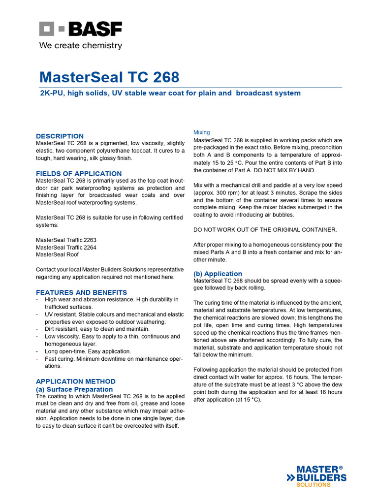 MasterSeal TC 268: UV Stable Topcoat | PDF | Volatile Organic Compound ...