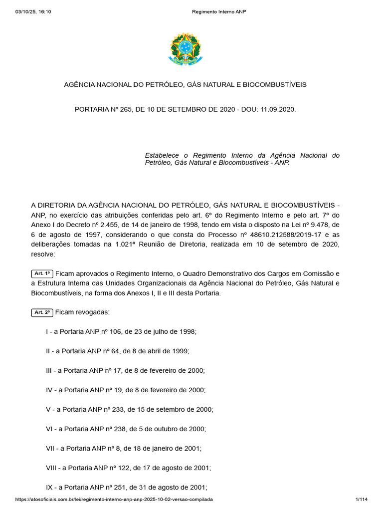 Regimento Interno da ANP 2020 | PDF