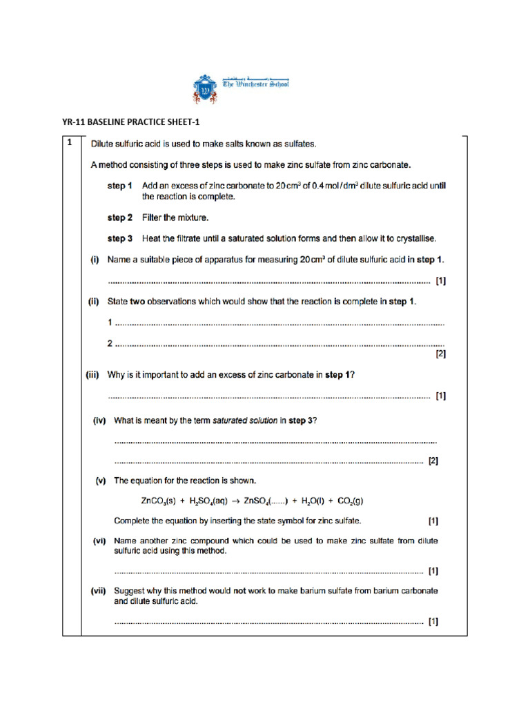 Yr-11 Baseline Practice Sheet-1 | PDF
