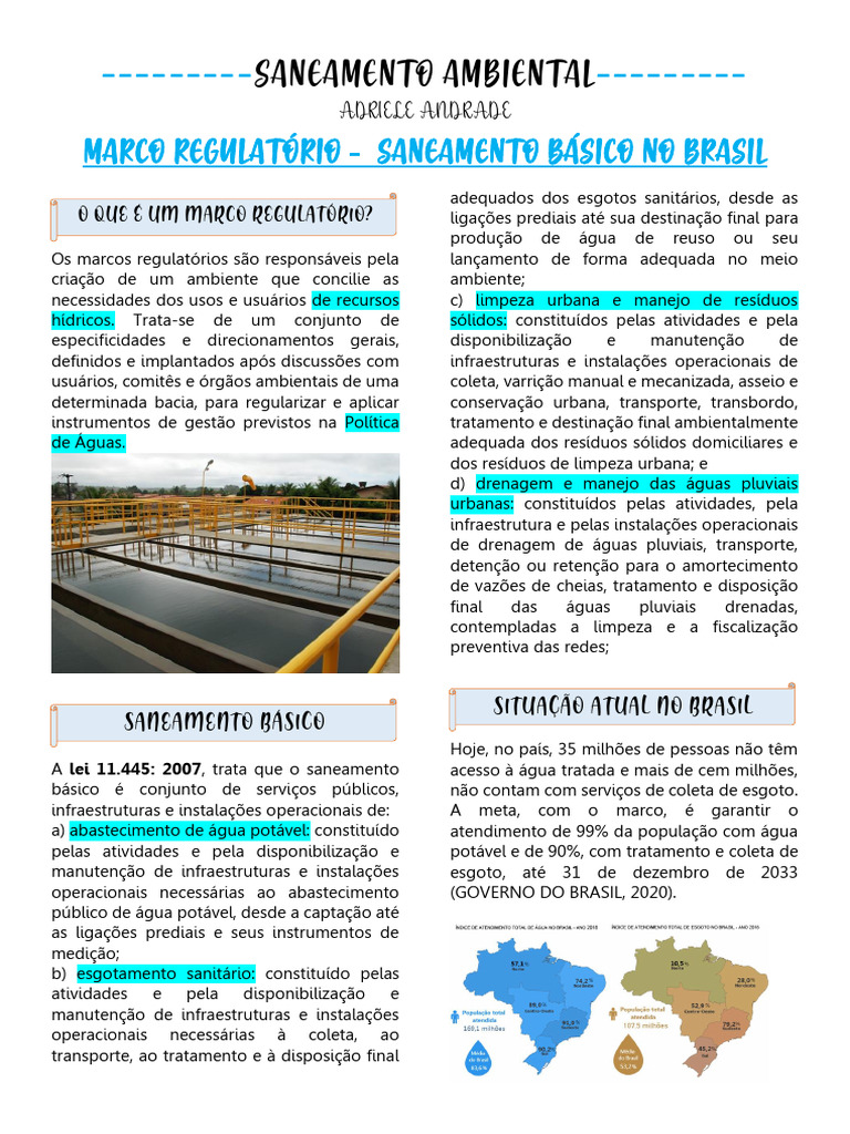 Resumo- Eng. Adri - Marco Regulatório | PDF | Saneamento | Desperdício