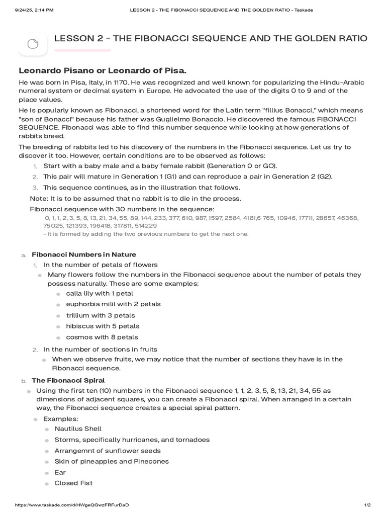 MMW Lesson 2 - The Fibonacci Sequence and The Golden Ratio | PDF ...