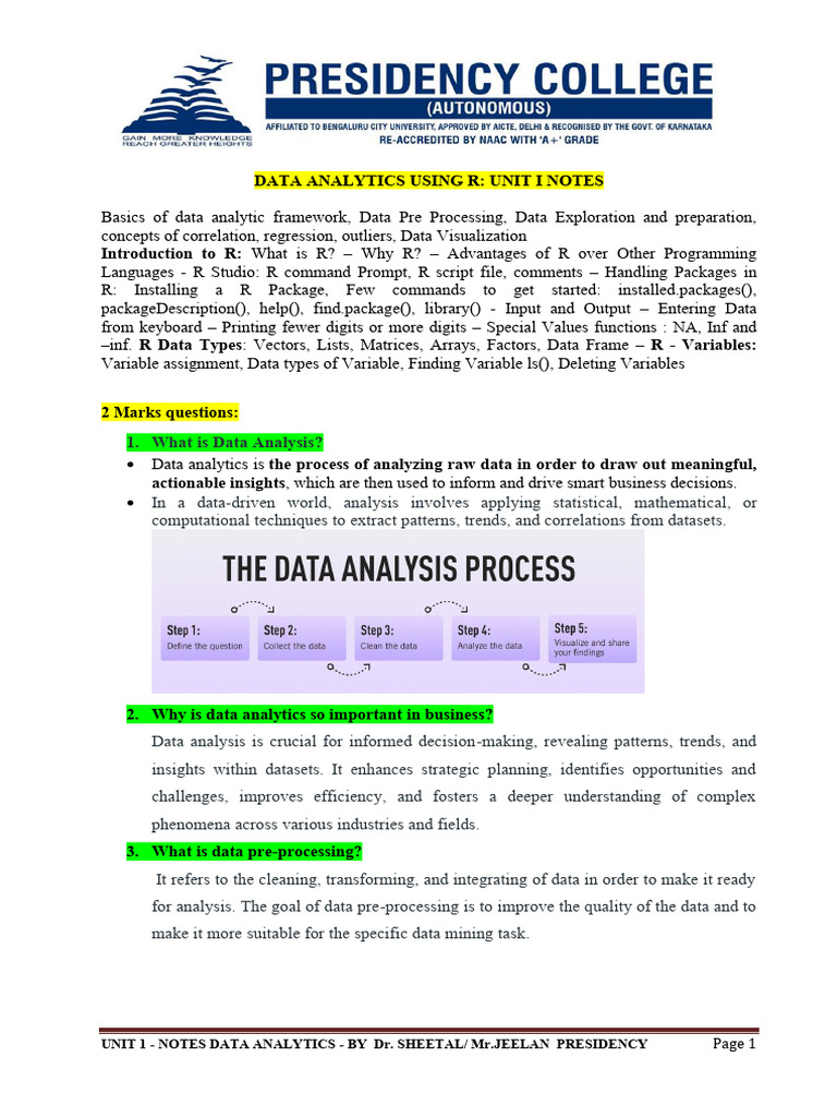 Data Analytics Basics with R Notes | PDF | Data Analysis | Statistics